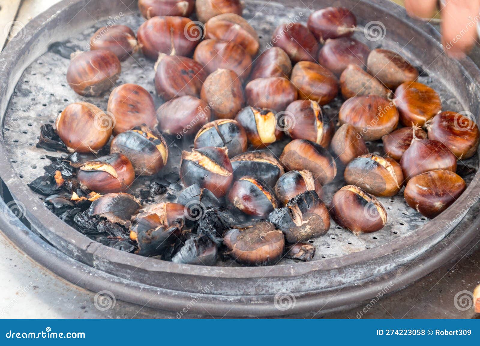 Roasting Chestnuts on a Grill. Preparing Edible Chestnuts on Smoker ...