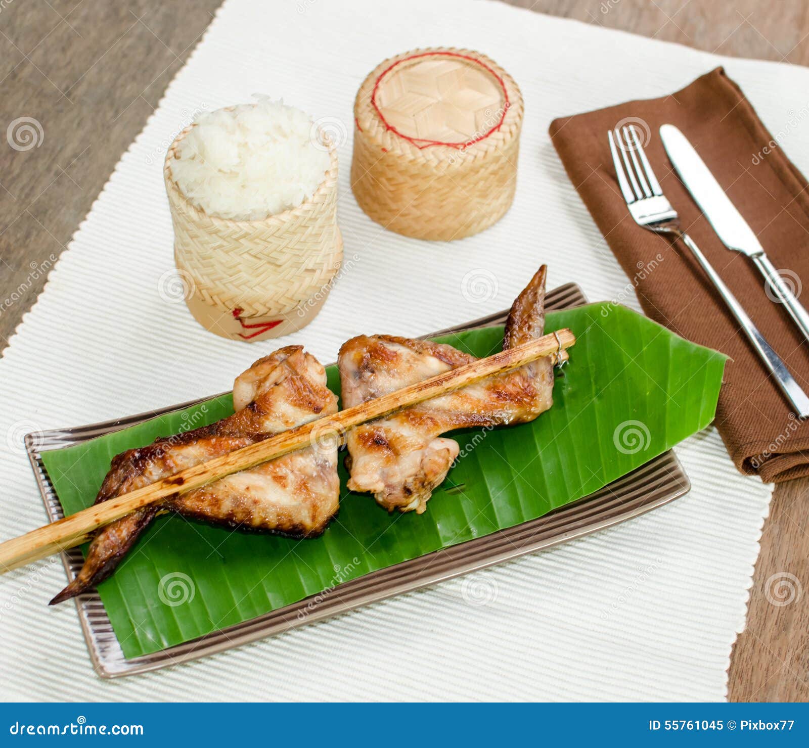 Roasting Chicken with Sticky Rice Stock Image - Image of food, thailand ...
