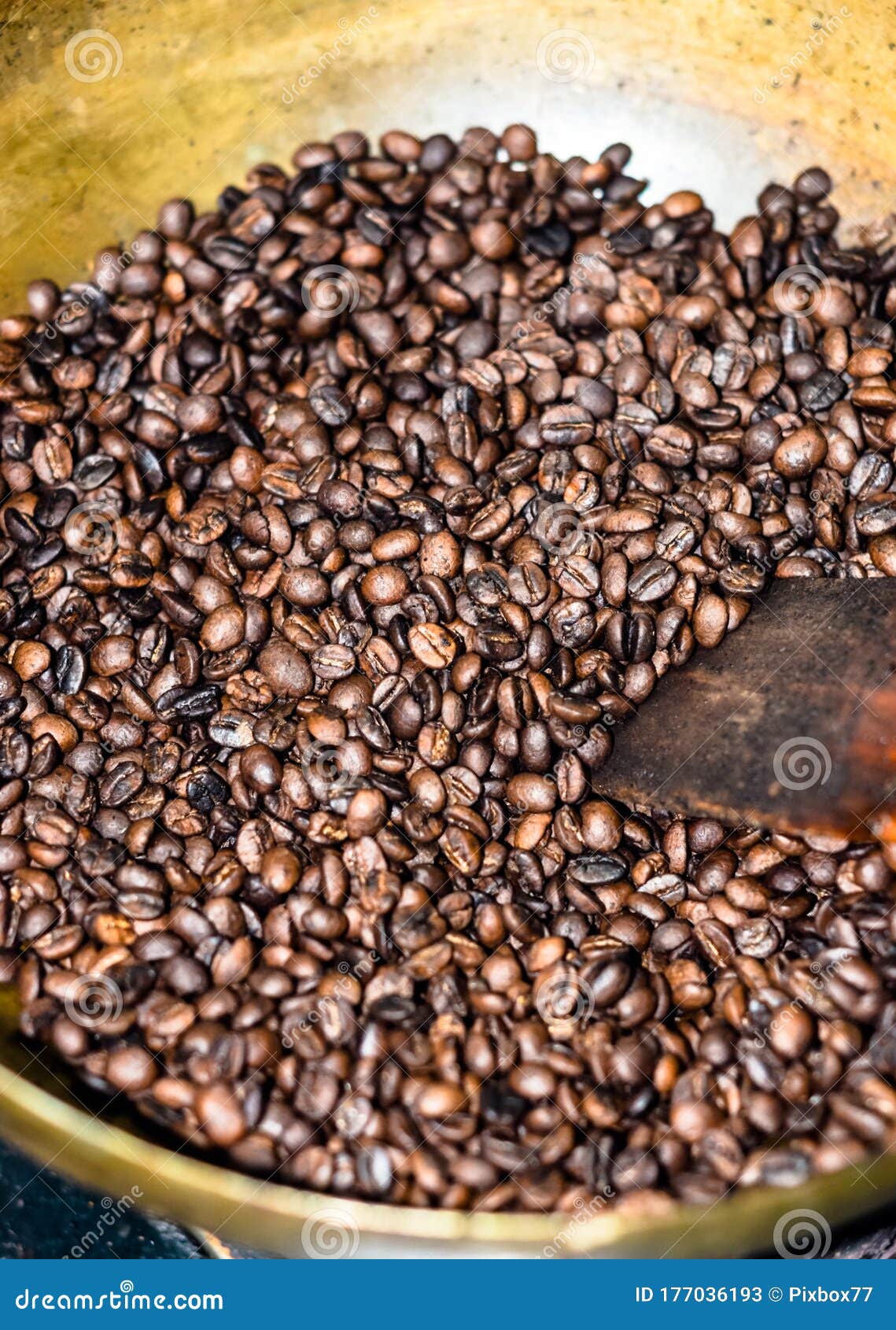 Roasting Coffee Bean in Brass Pan Stock Image - Image of brass ...
