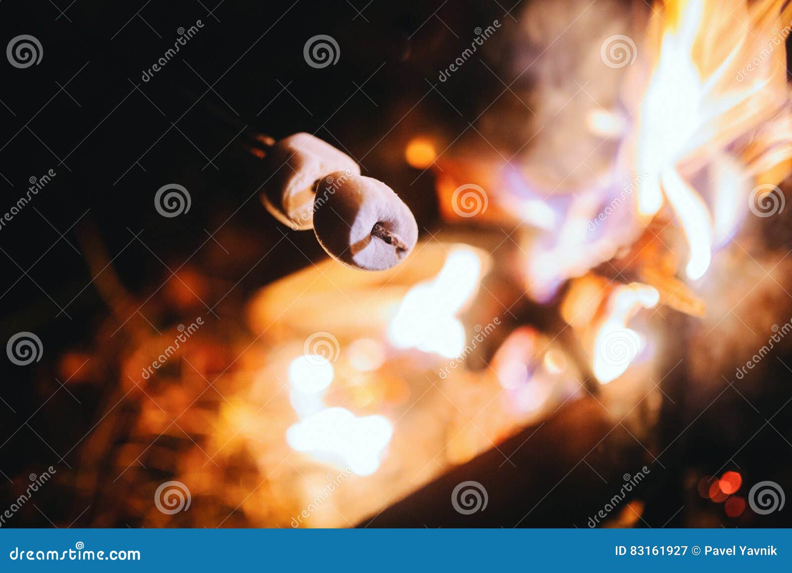Roasting Marshmallows on a Stick Over an Open Campfire. Stock Image ...