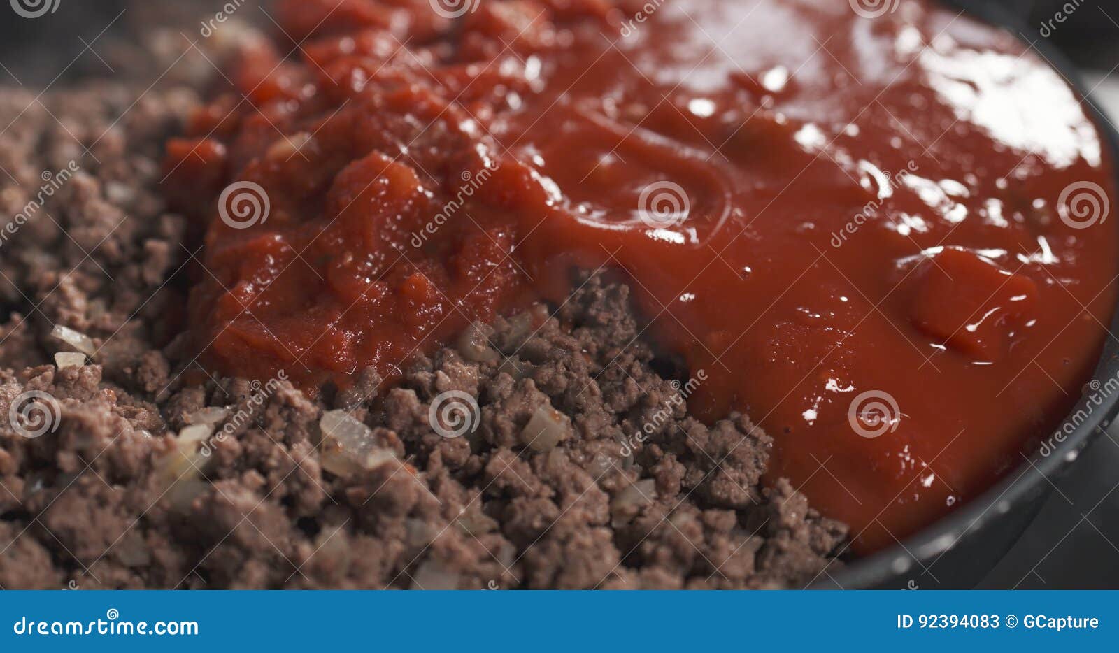 Roasting Minced Beef with Tomato Paste in a Pan Stock Image - Image of ...