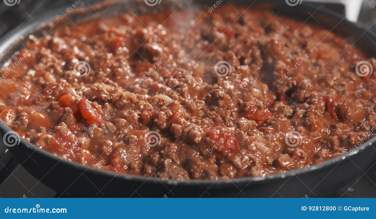 Roasting Minced Beef with Tomato Paste in a Pan Stock Photo - Image of ...