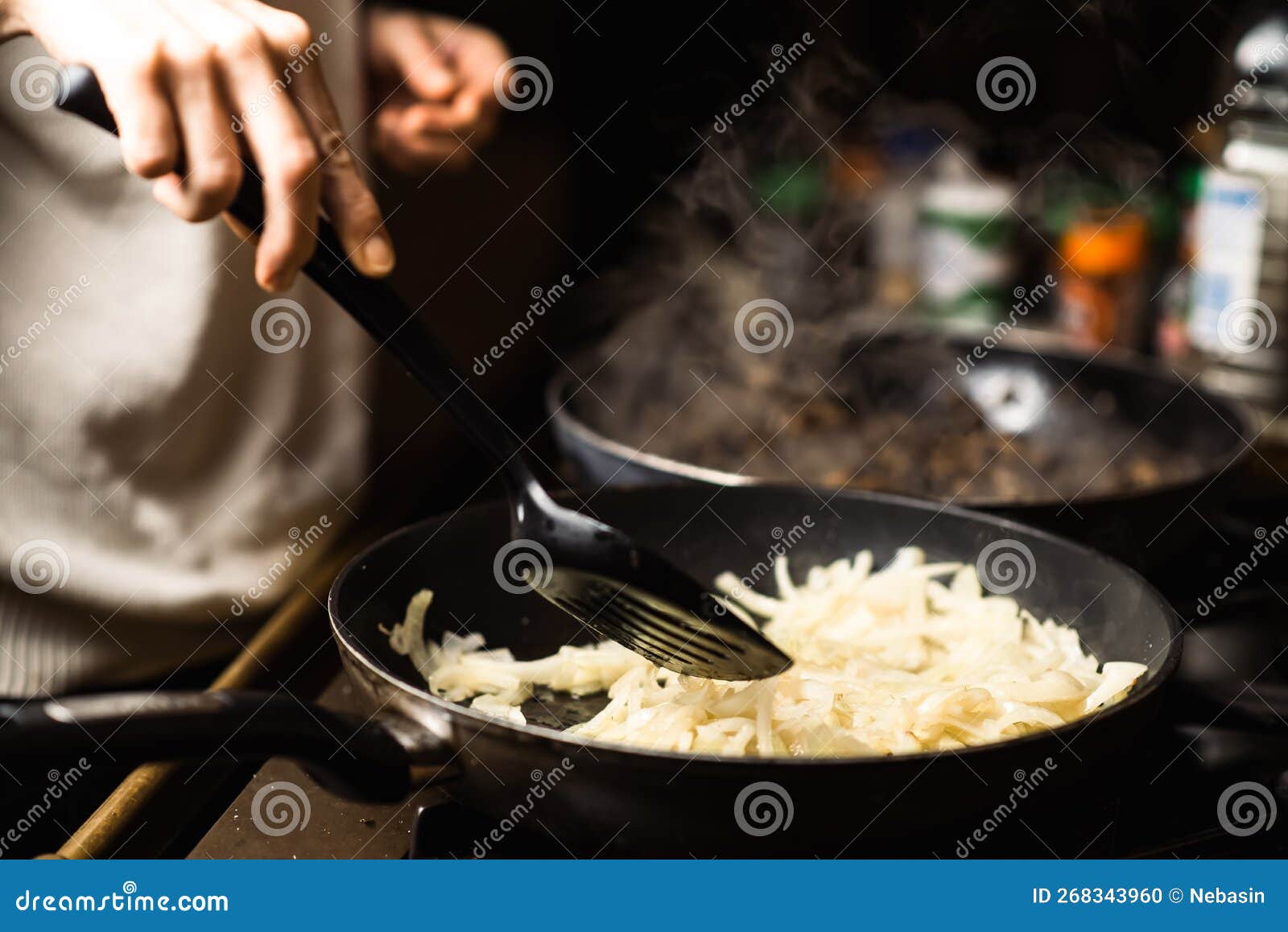 Roasting Onions. Chopped Onions are Fried in a Pan Stock Photo - Image ...