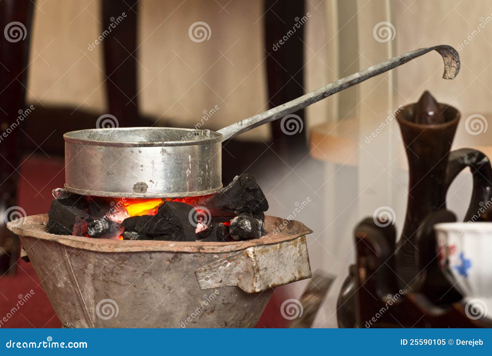 Roasting Raw Coffee Using Coal Stock Image - Image of boiling ...