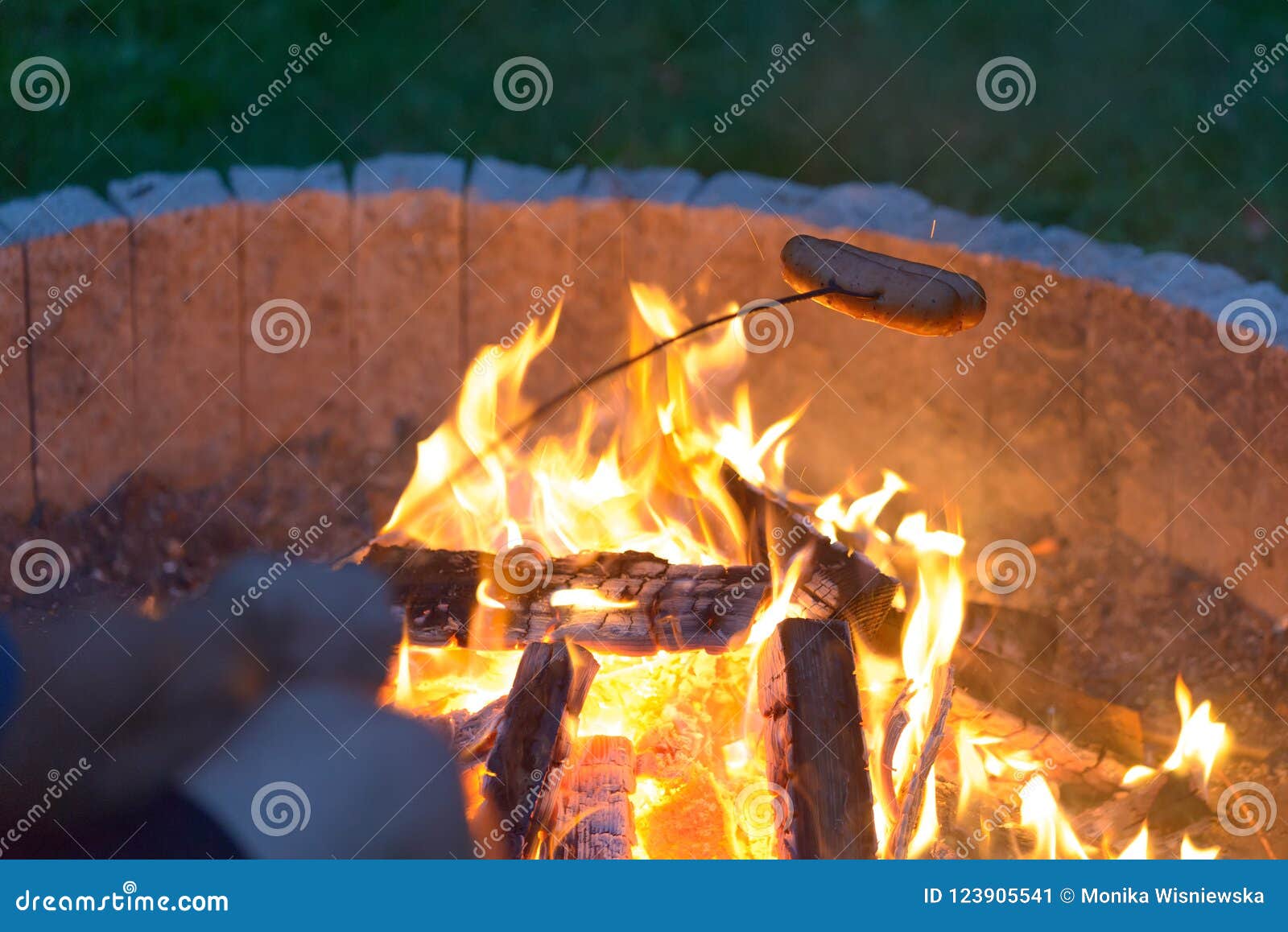 Roasting Sausages on the Campfire Stock Image - Image of barbecue, meat ...