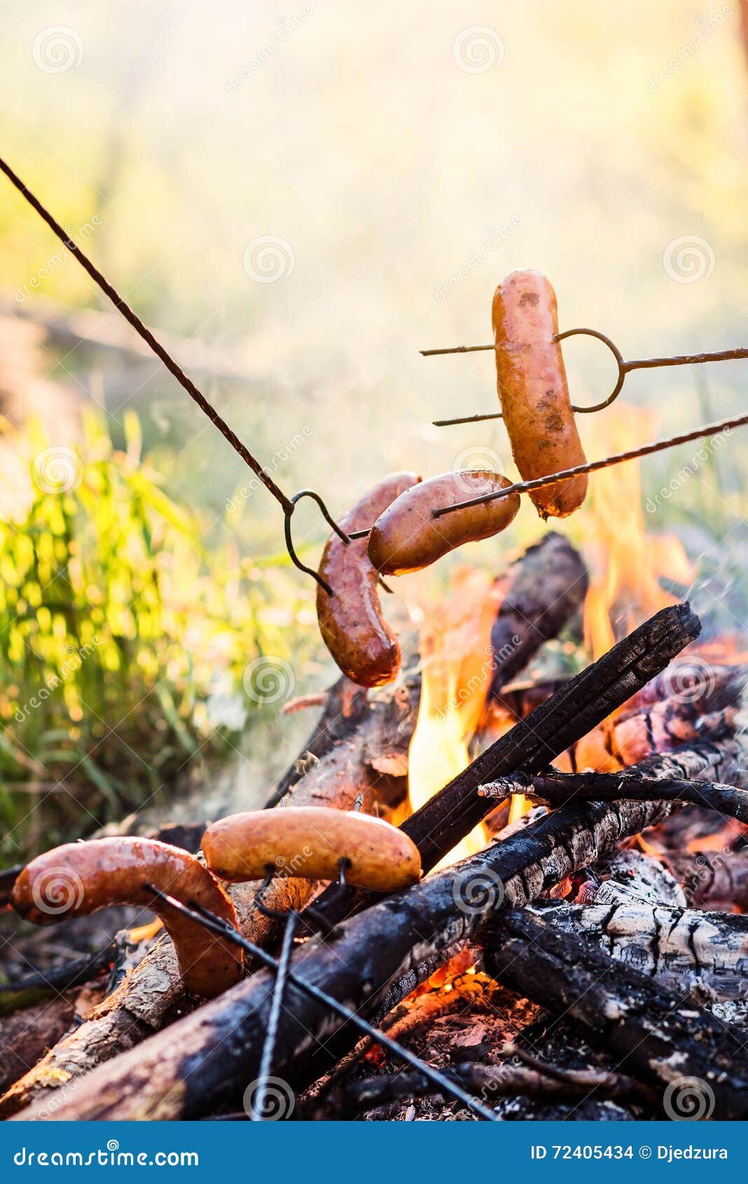 Roasting Sausages on Campfire Stock Photo - Image of fire, outdoor ...