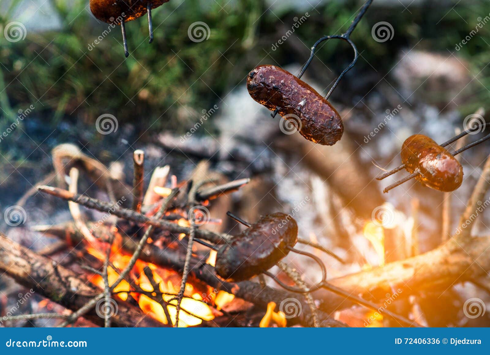 Roasting Sausages on Campfire Stock Photo - Image of leisure, lunch ...