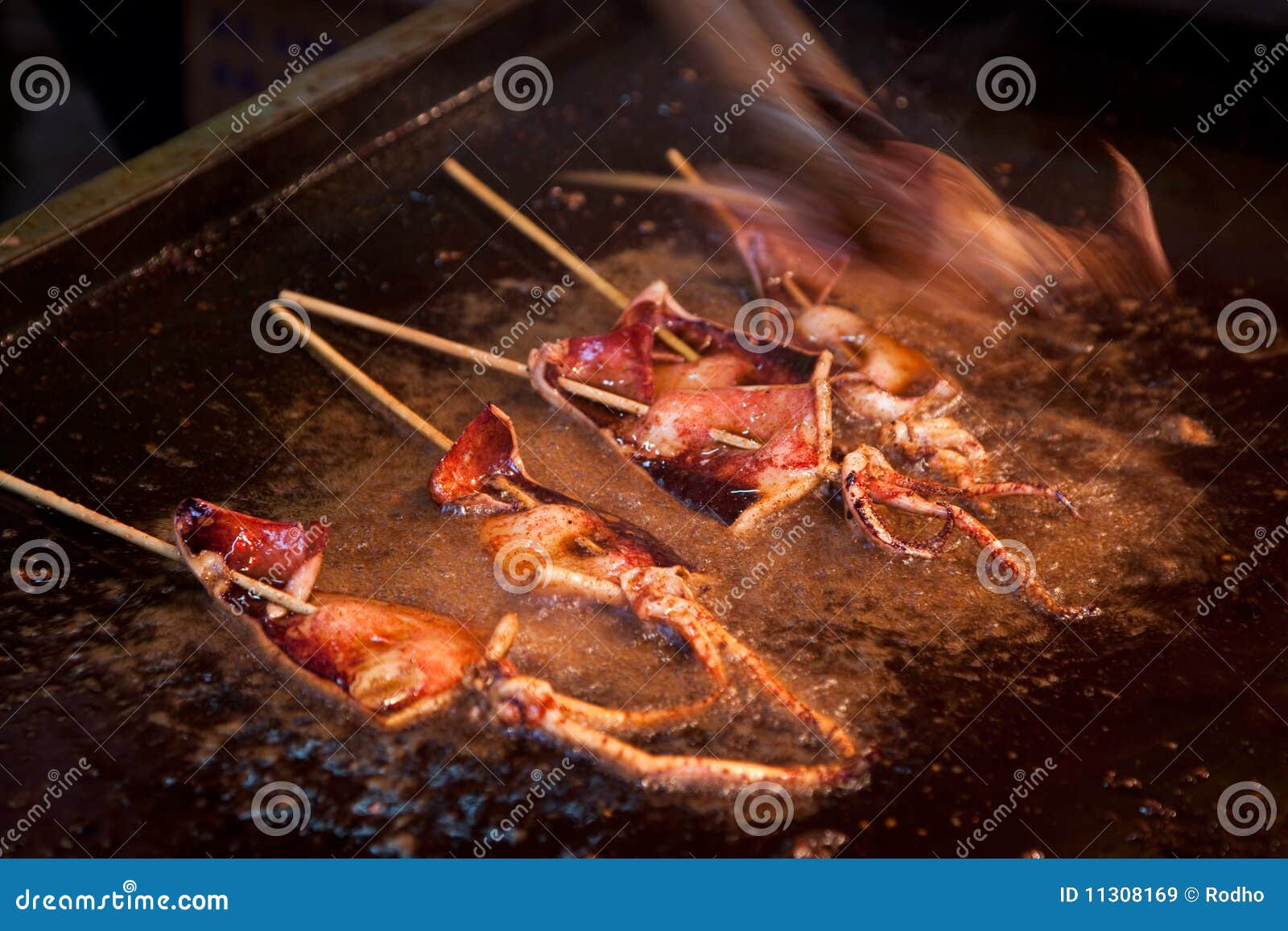 Roasting squid shashlik stock image. Image of kabab, pulpy - 11308169