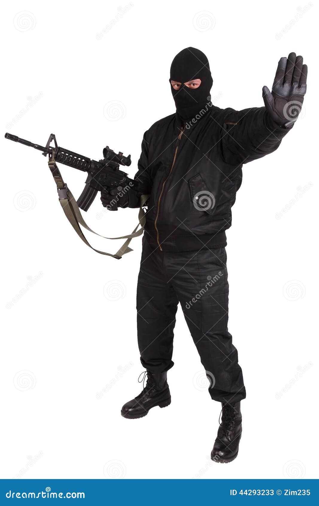 Robber in Black Uniform and Mask with M4 Rifle Stock Image - Image of ...