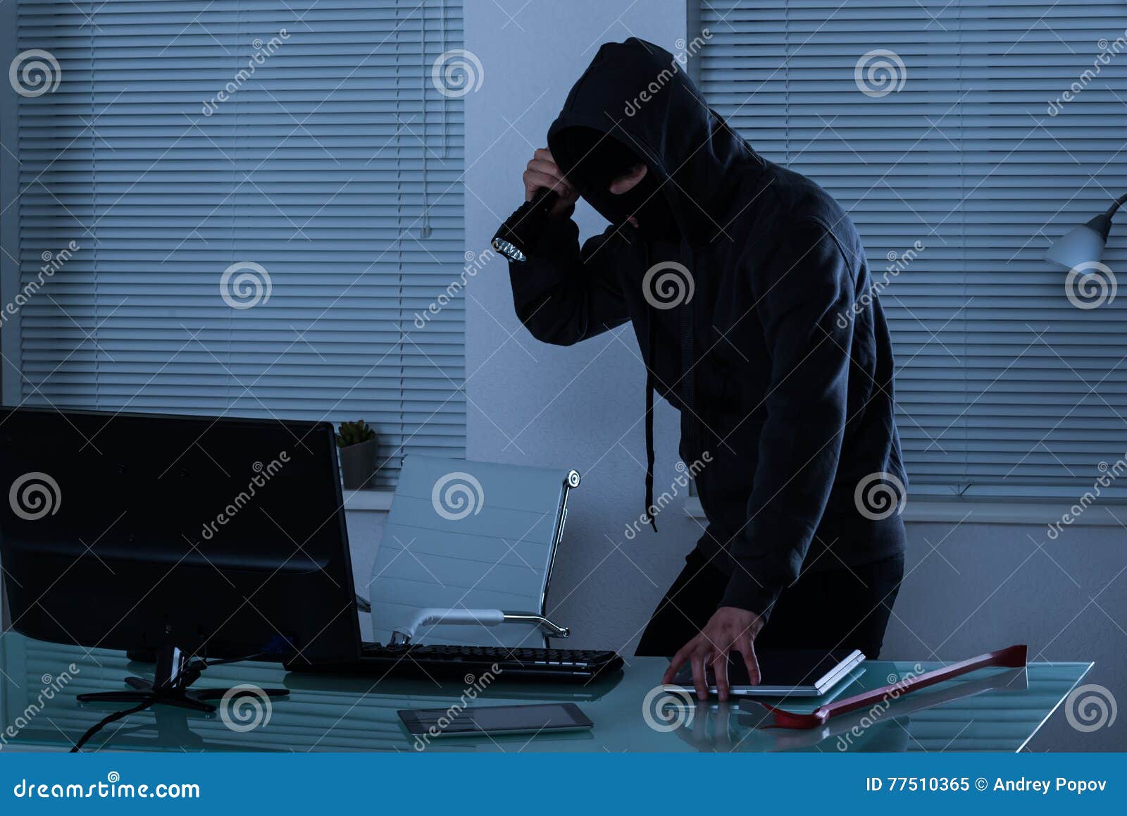 Robber with Flashlight in Office Stock Image - Image of mask, office ...