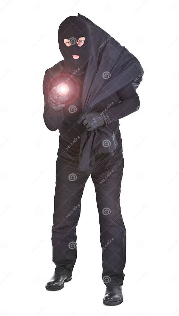 Robber with Flashlight and Sack Stock Photo - Image of adult, male ...