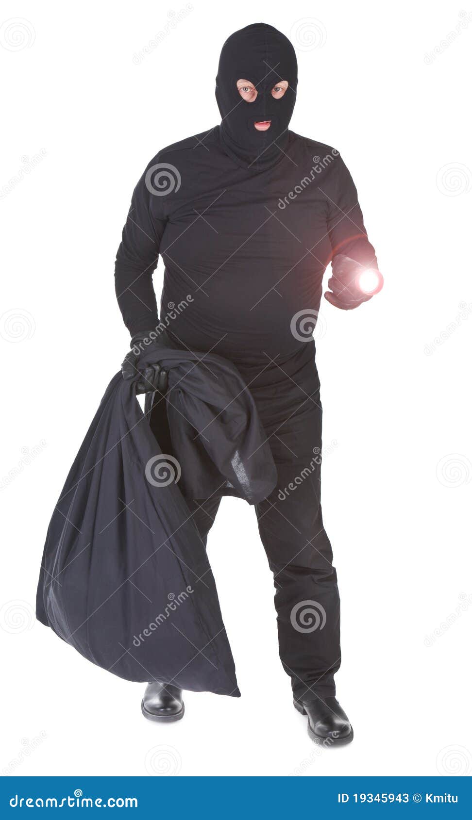 Robber with Flashlight and Sack Isolated Stock Image - Image of lifter ...