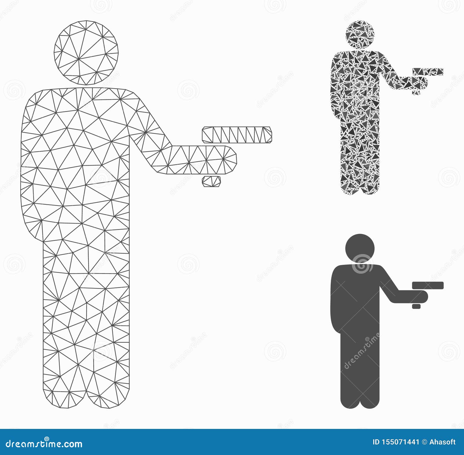 Robber with Gun Vector Mesh 2D Model and Triangle Mosaic Icon Stock ...