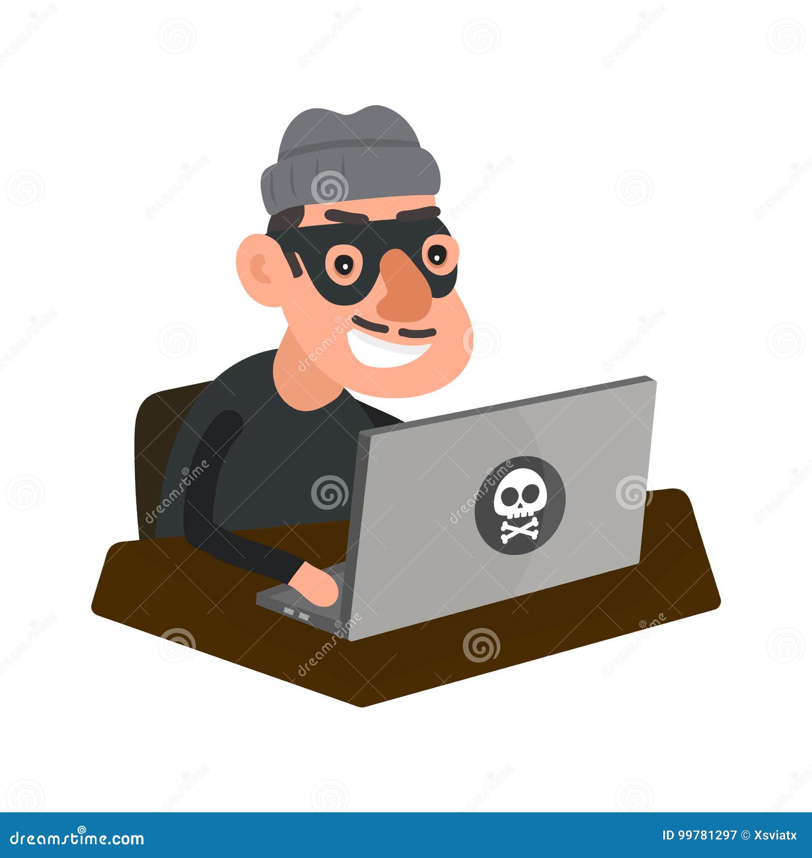 Robber Hacker with Laptop Computer. Stock Vector - Illustration of ...