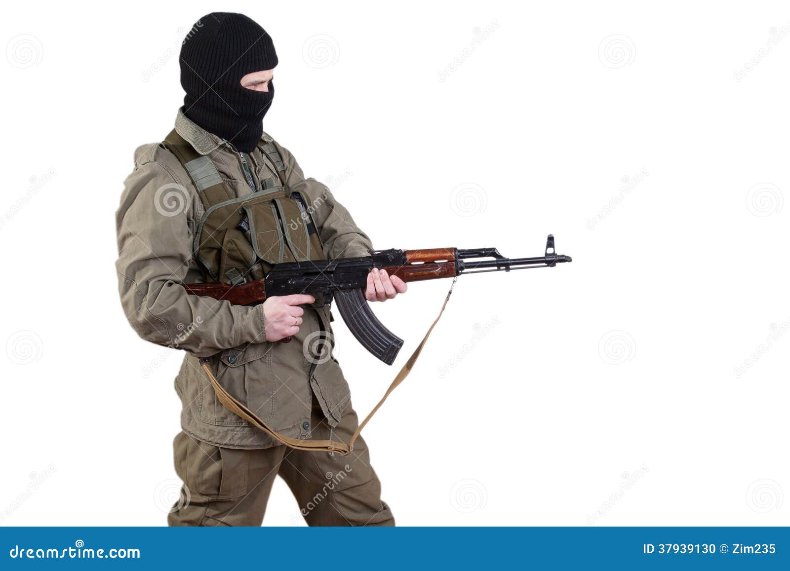 Robber with Kalashnikov Isolated Stock Photo - Image of armed, illegal ...