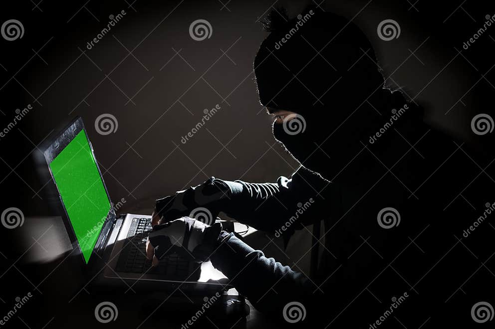 Robber Man Hacking Computer Stock Image - Image of mask, hacker: 63640927