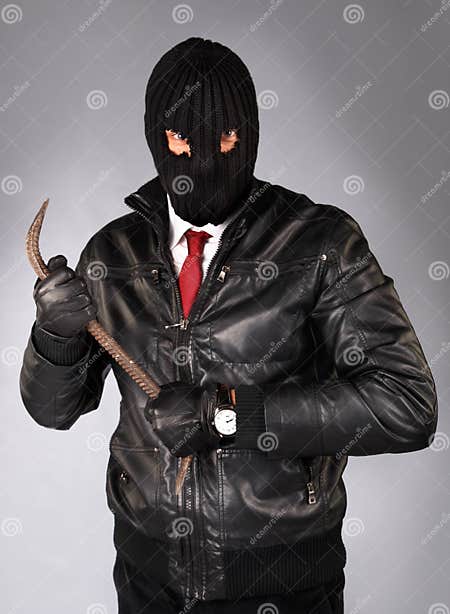 Robber in a Mask with a Crowbar Stock Photo - Image of identity ...