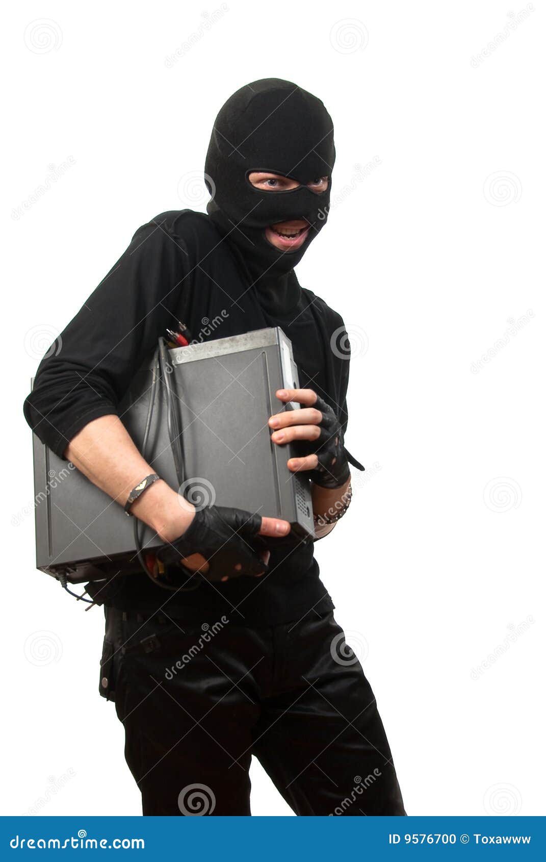 Robber in a Mask with Device in Hands Stock Photo - Image of holding ...
