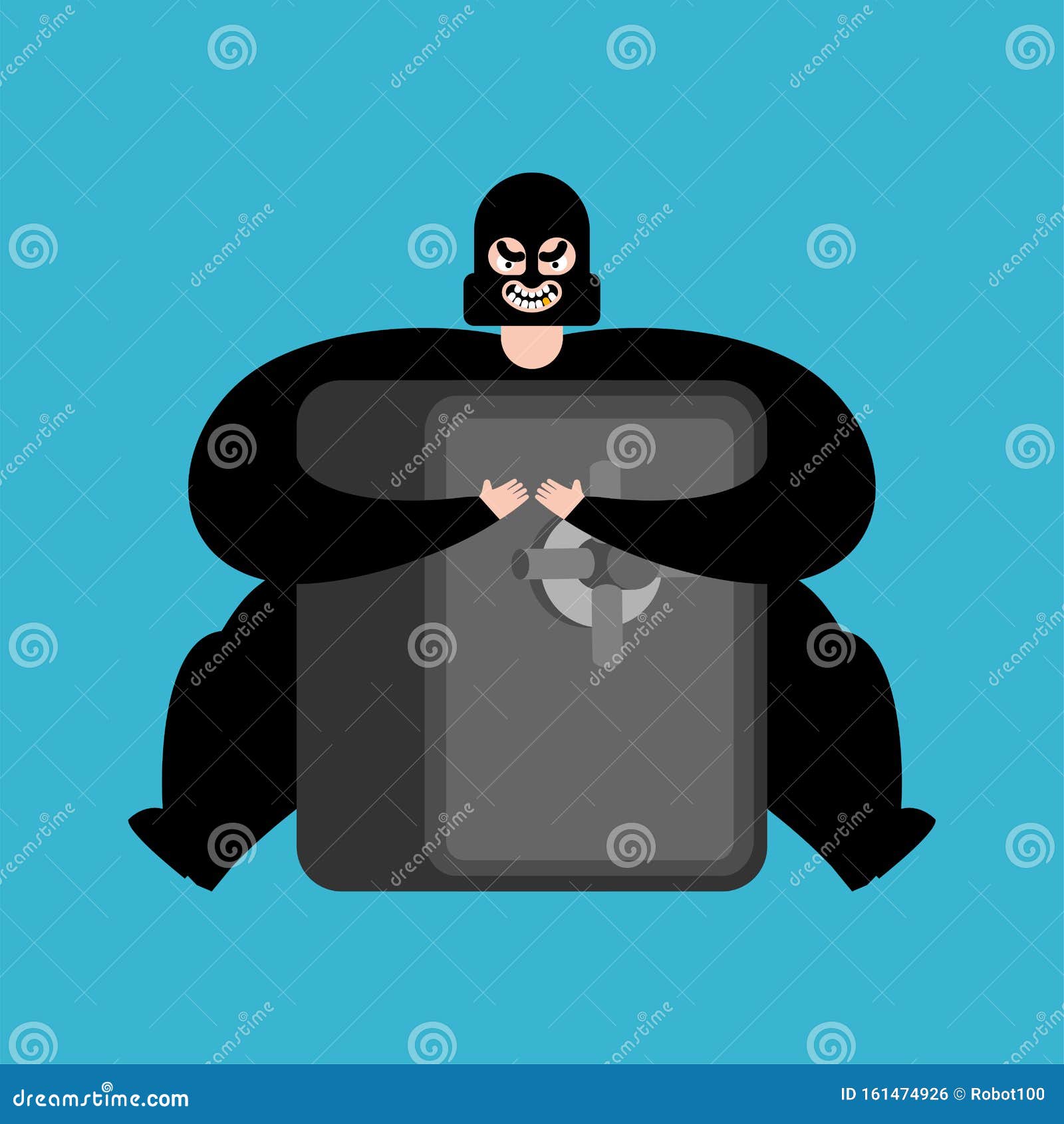 Robber Open Safe. Thief And Money Vault. Criminal Vector Illustration ...