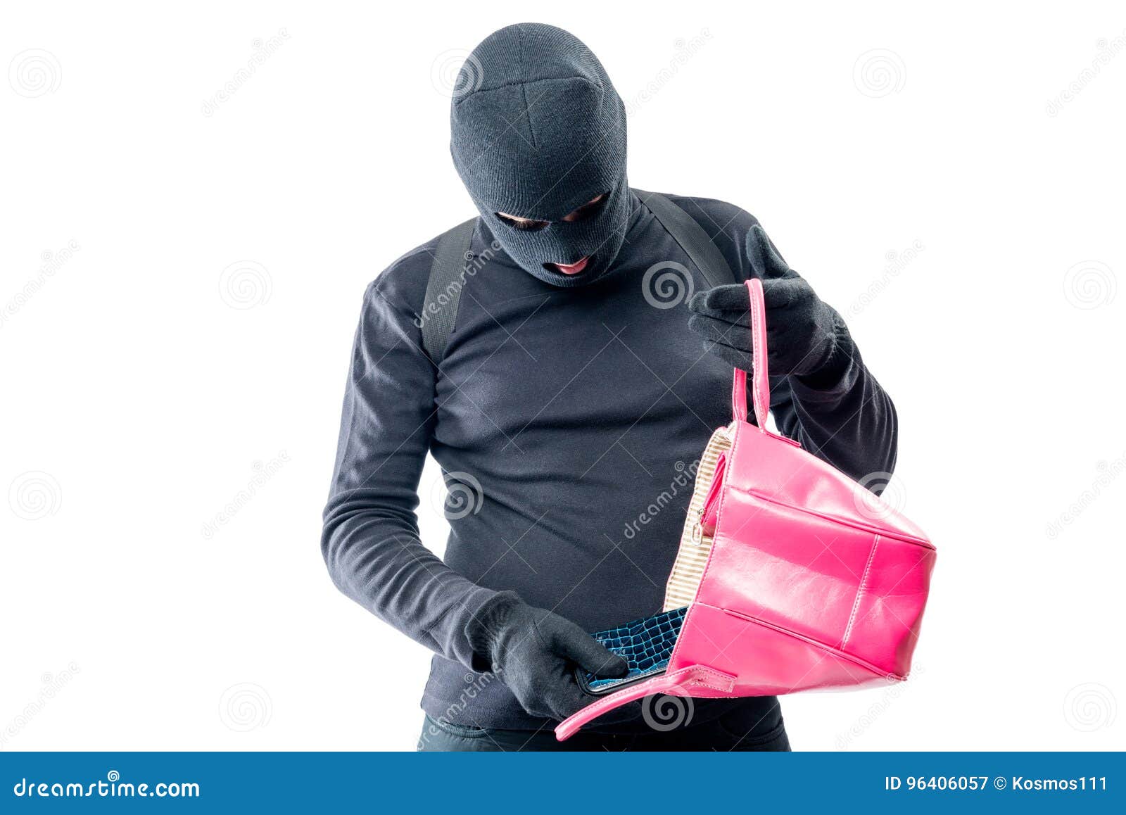 Robber Pulls Out a Purse from a Female Bag on a White Stock Image ...
