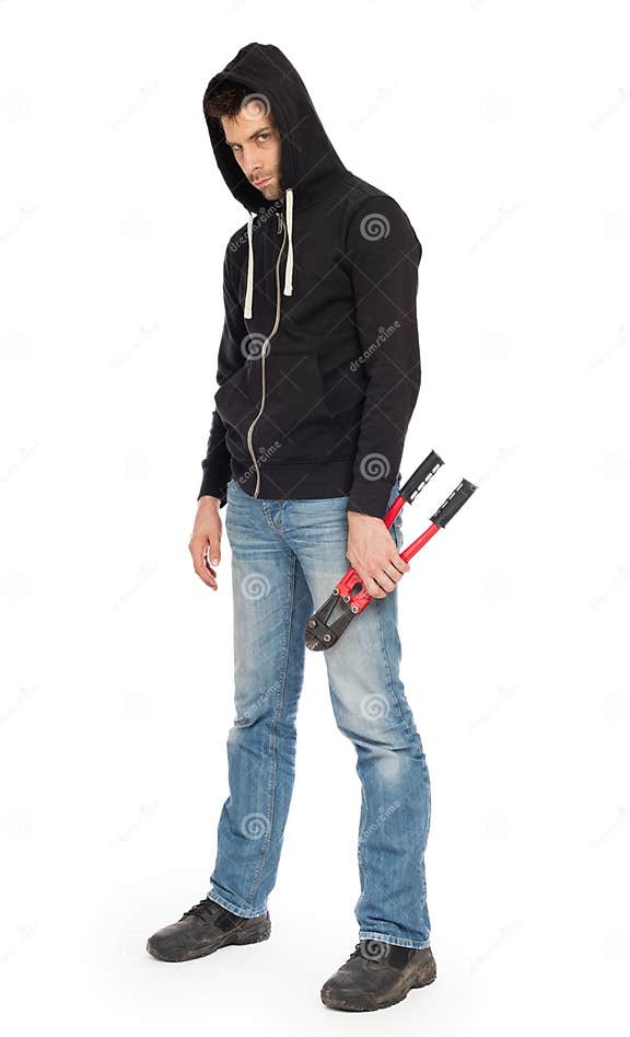 Robber with Red Bolt Cutters Stock Image - Image of male, burglary ...