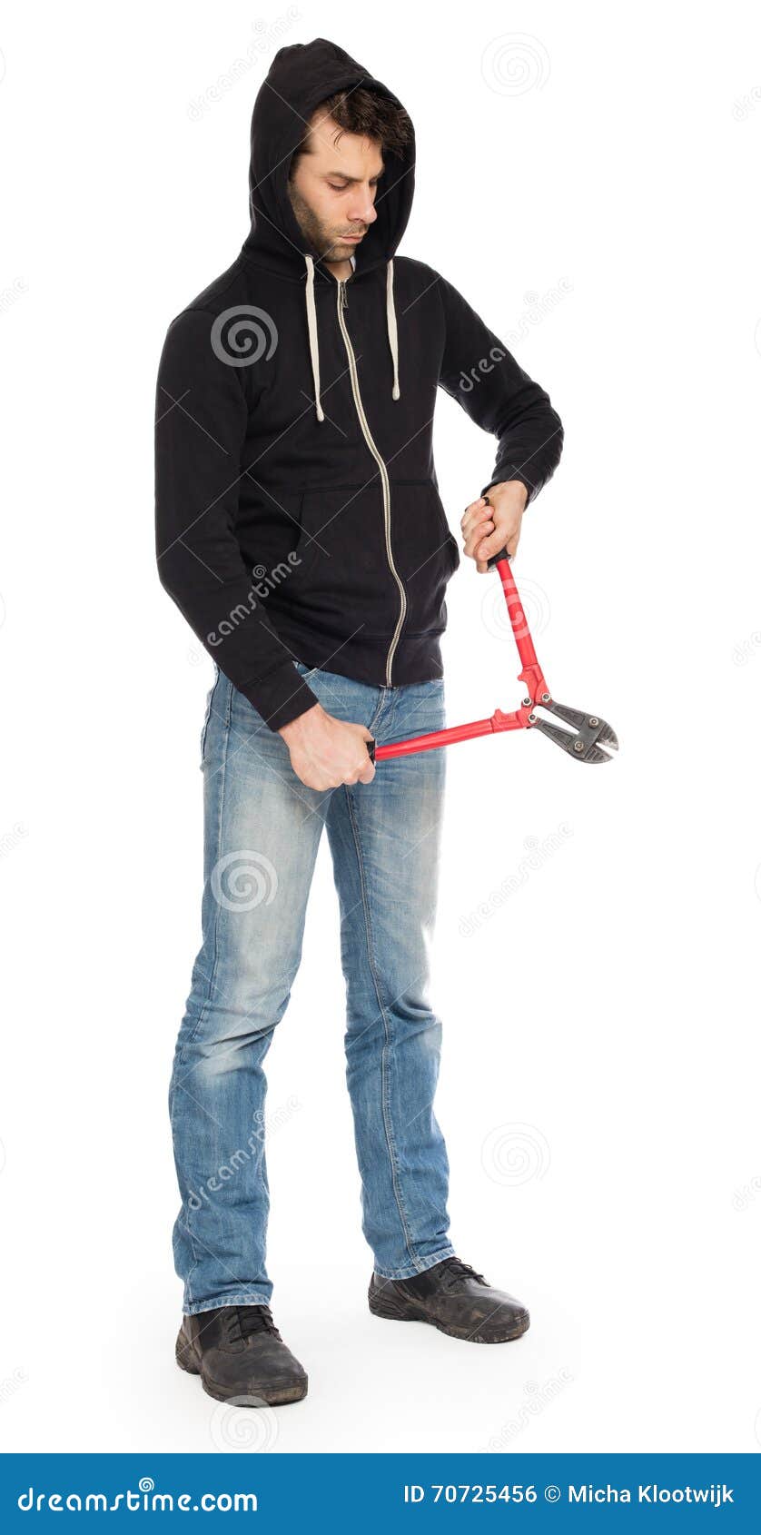 Robber with Red Bolt Cutters Stock Photo - Image of isolated, crime ...