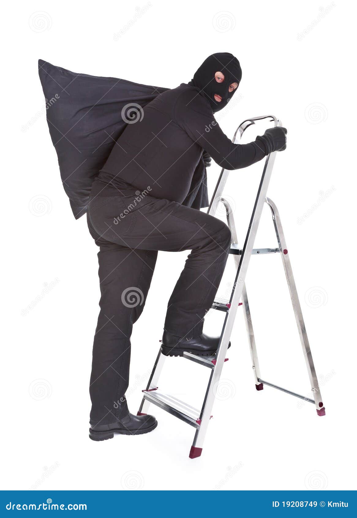 Robber with sack on ladder stock image. Image of creep - 19208749