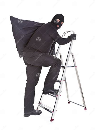 Robber with sack on ladder stock image. Image of creep - 19208749