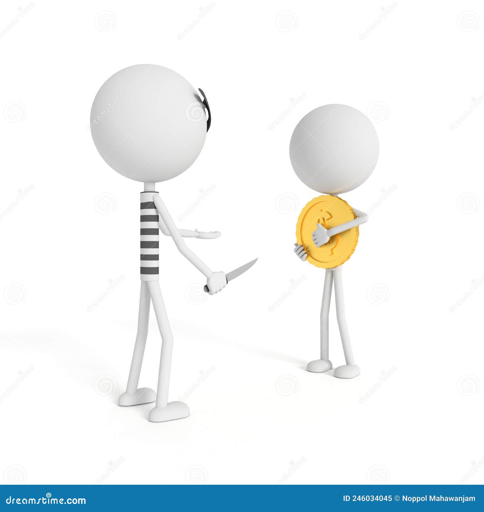 Robber Stealing Coin from the Man. 3D Rendering Stock Illustration ...