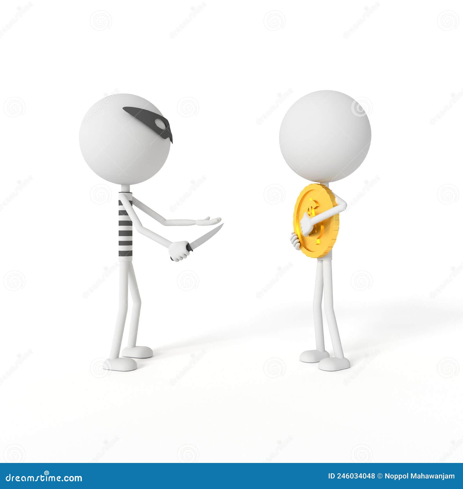Robber Stealing Coin from the Man. 3D Rendering Stock Illustration ...