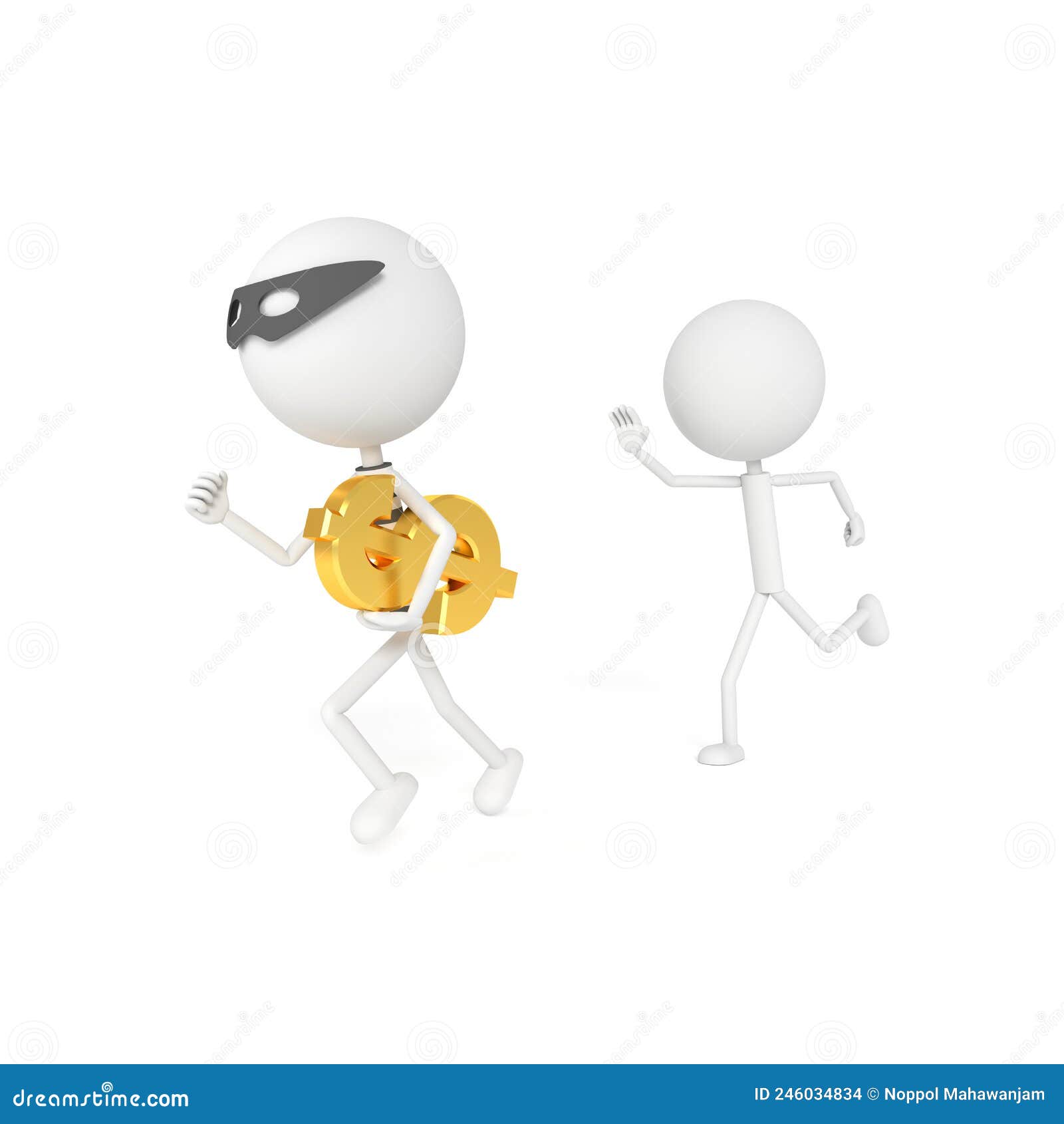 Robber Stealing Coin from the Man. 3D Rendering Stock Illustration ...