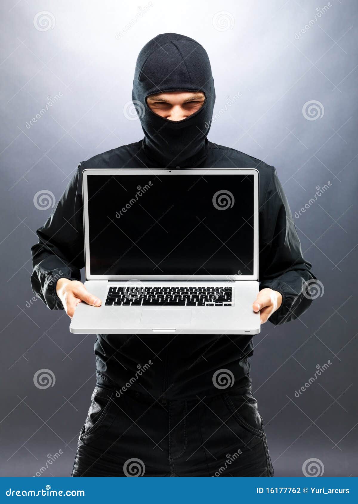 Robber Stealing Information from Laptop Stock Photo - Image of hacking ...