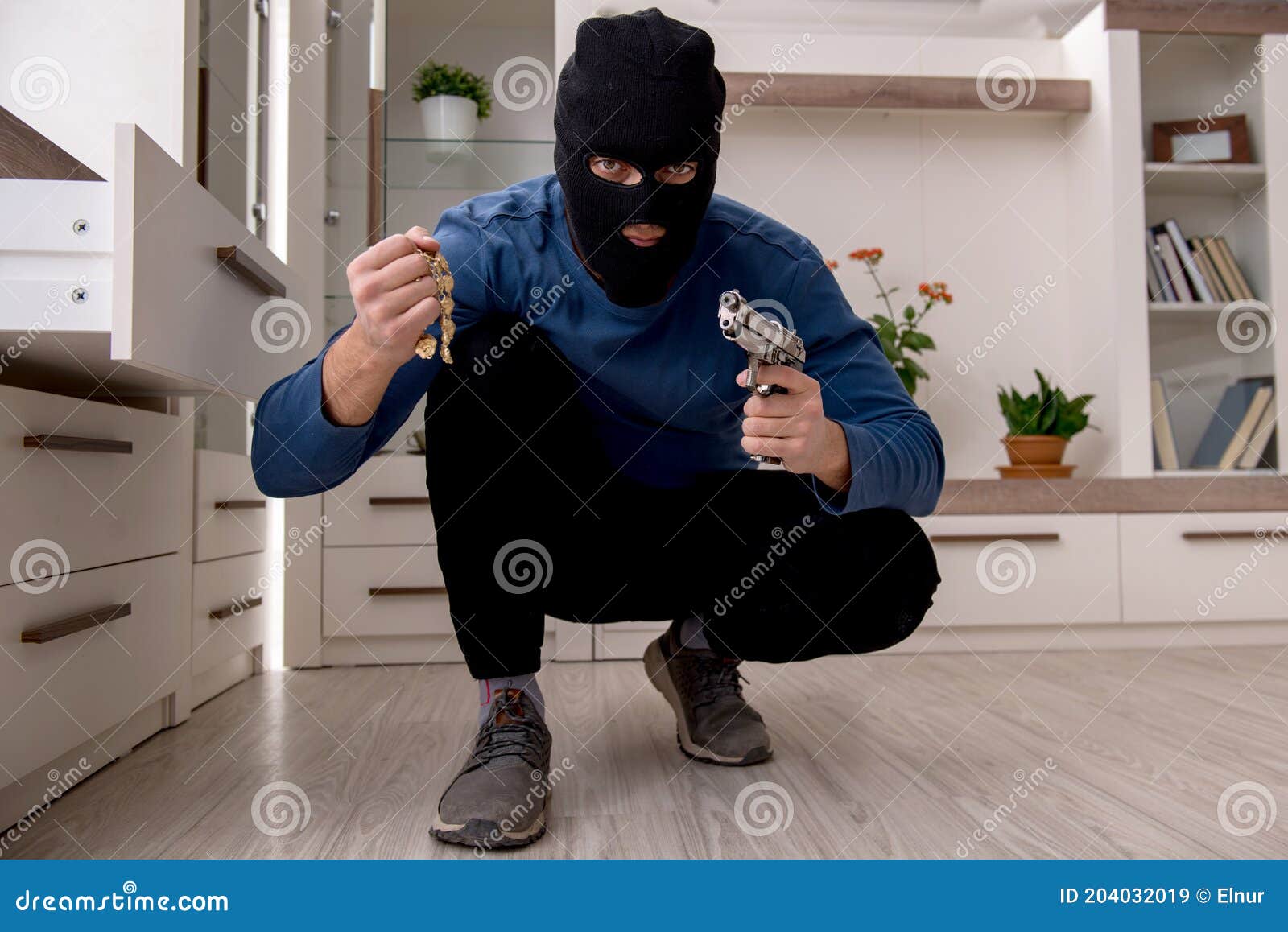 Male Robber Stealing Valuable Things from the House Stock Image - Image ...