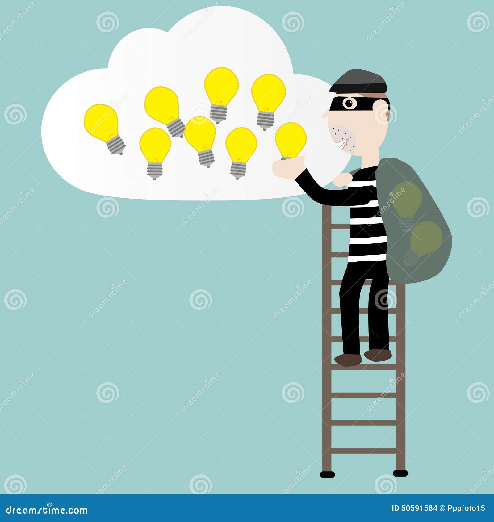 The Robber Stolen the Idea on the Cloud Stock Vector - Illustration of ...