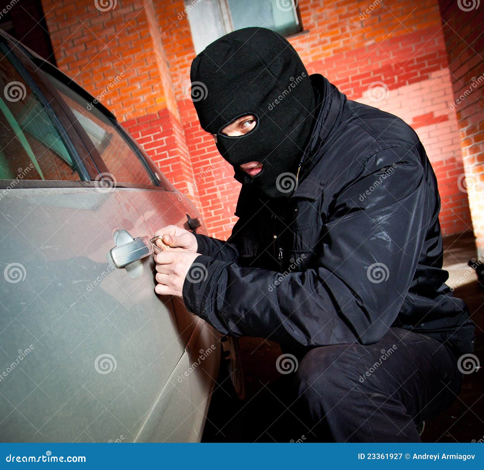 Robber and the Thief in a Mask Hijacks the Car Stock Image - Image of ...