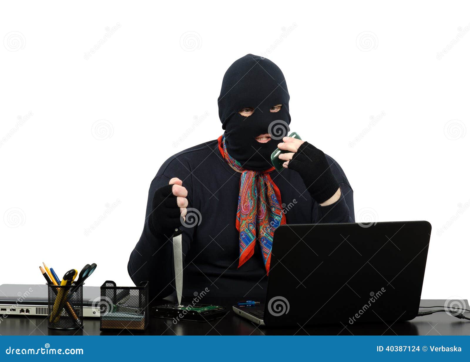 Robber Threatening by Cell Phone Stock Photo - Image of telephone ...