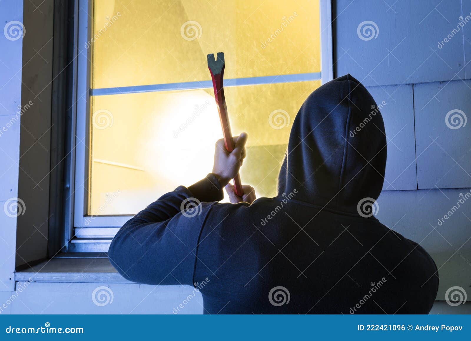 Robber Using the Crowbar To Open the Glass Window Stock Photo - Image ...