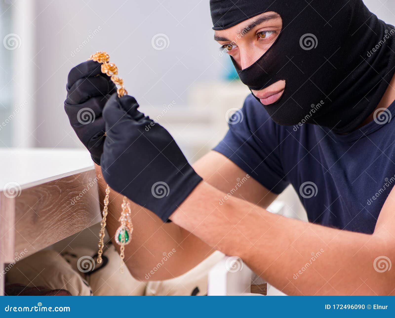 Robber Wearing Balaclava Stealing Valuable Things Stock Photo - Image ...