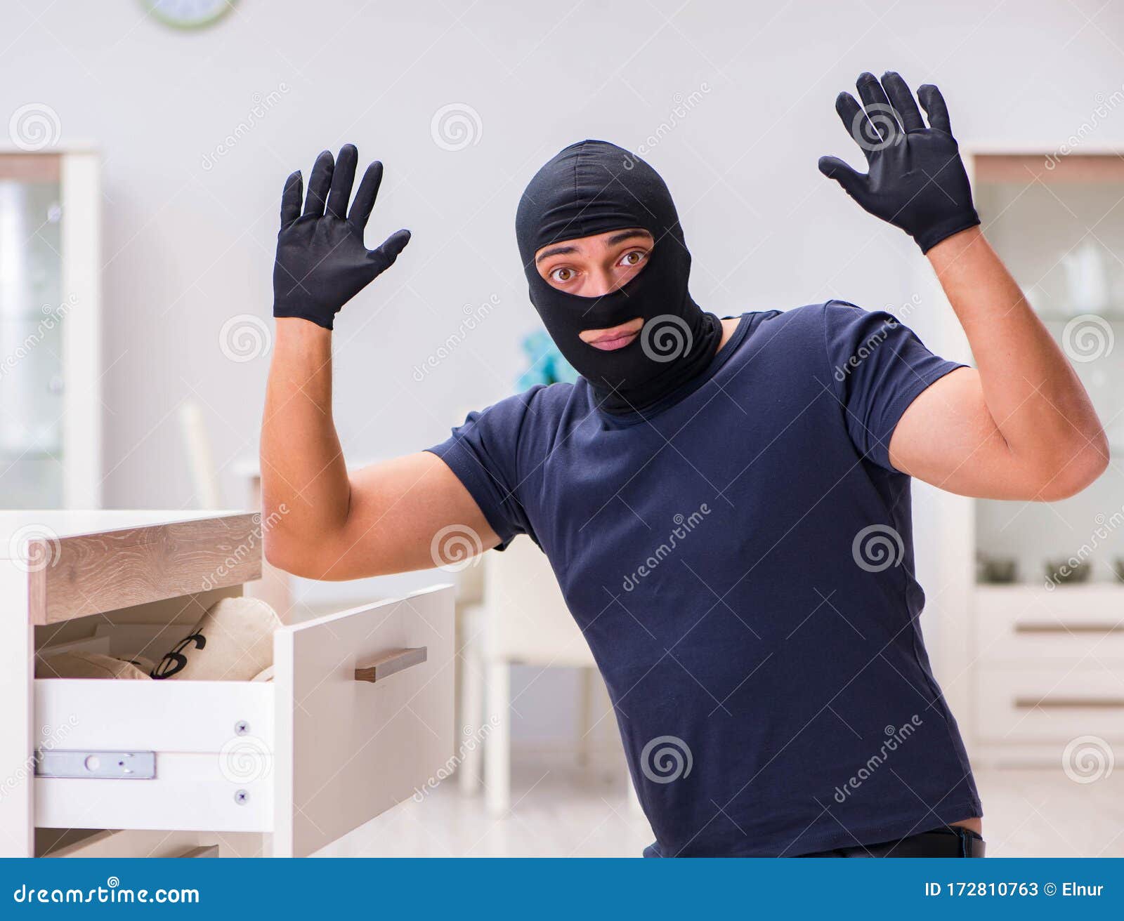 Robber Wearing Balaclava Stealing Valuable Things Stock Image - Image ...