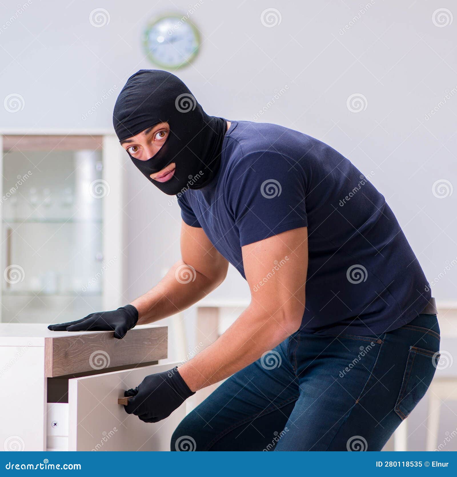 Robber Wearing Balaclava Stealing Valuable Things Stock Image - Image ...