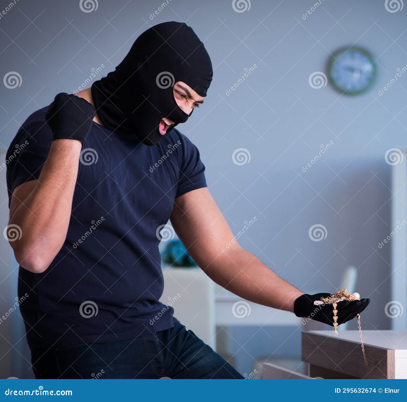 Robber Wearing Balaclava Stealing Valuable Things Stock Photo - Image ...