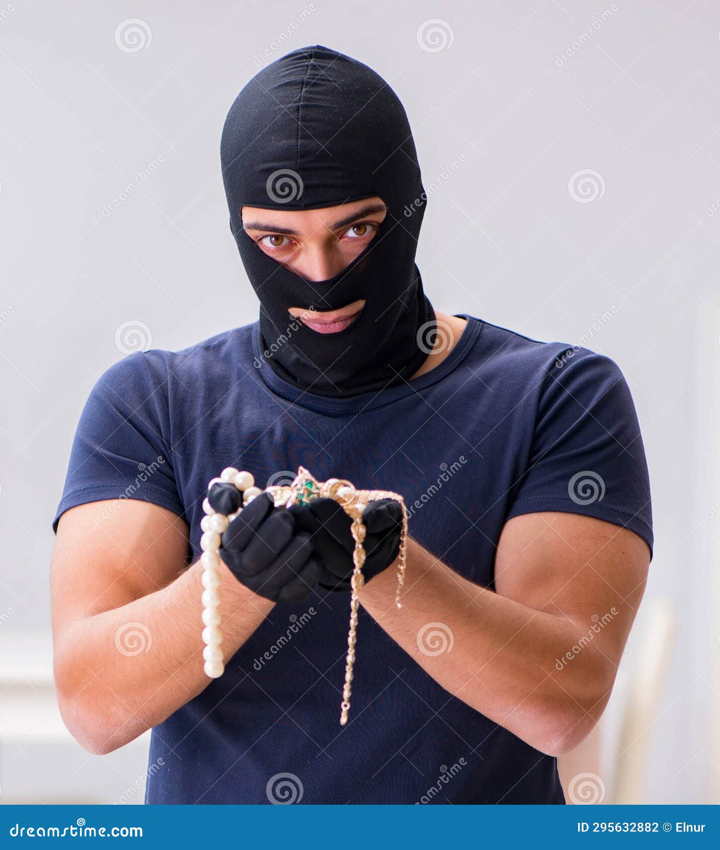 Robber Wearing Balaclava Stealing Valuable Things Stock Photo - Image ...