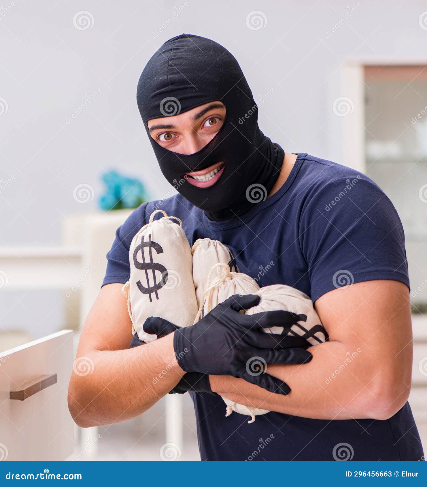 Robber Wearing Balaclava Stealing Valuable Things Stock Image - Image ...