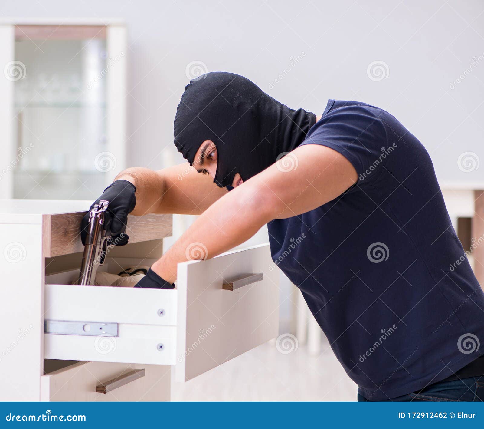 Robber Wearing Balaclava Stealing Valuable Things Stock Photo - Image ...