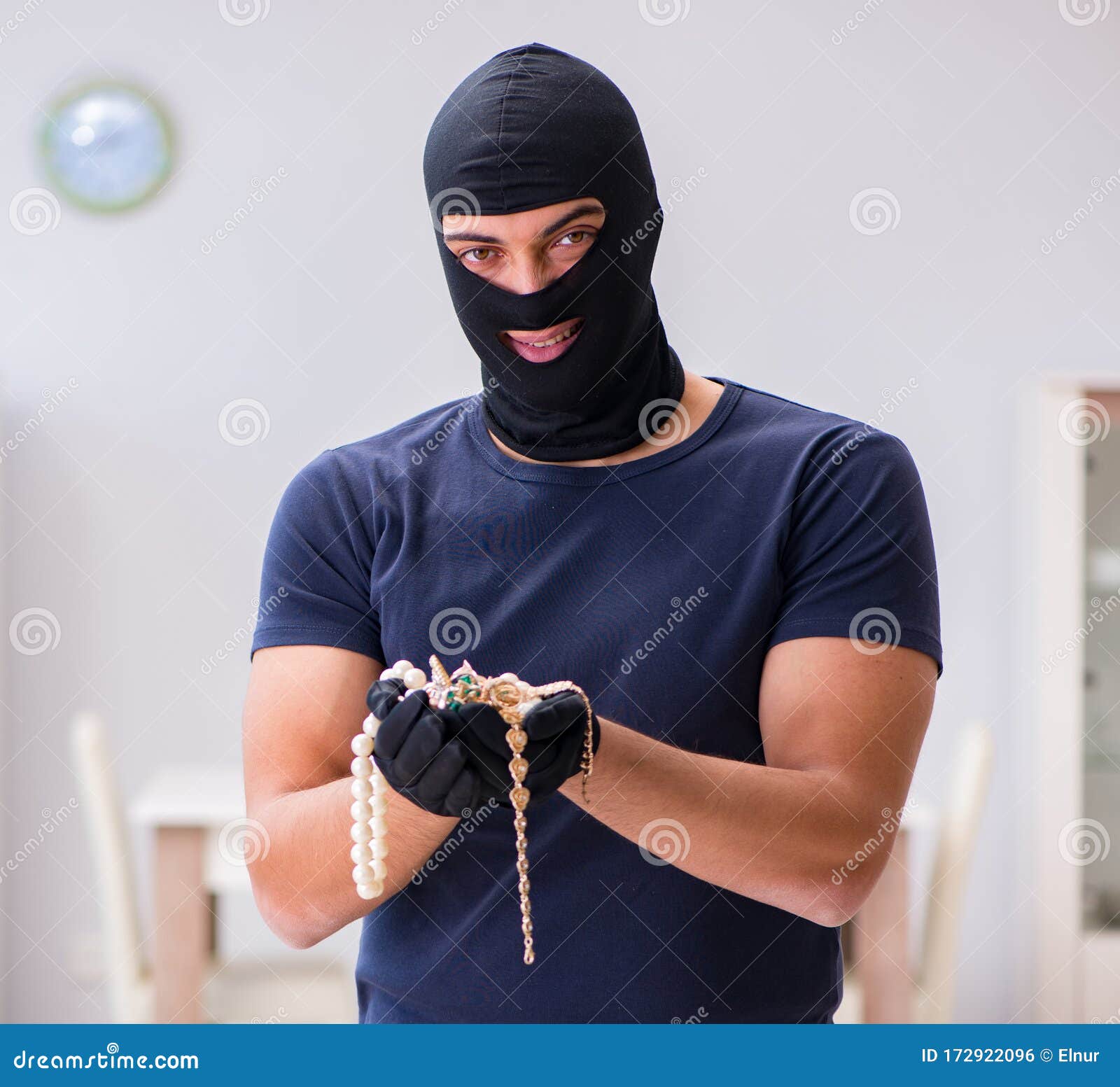 Robber Wearing Balaclava Stealing Valuable Things Stock Photo - Image ...