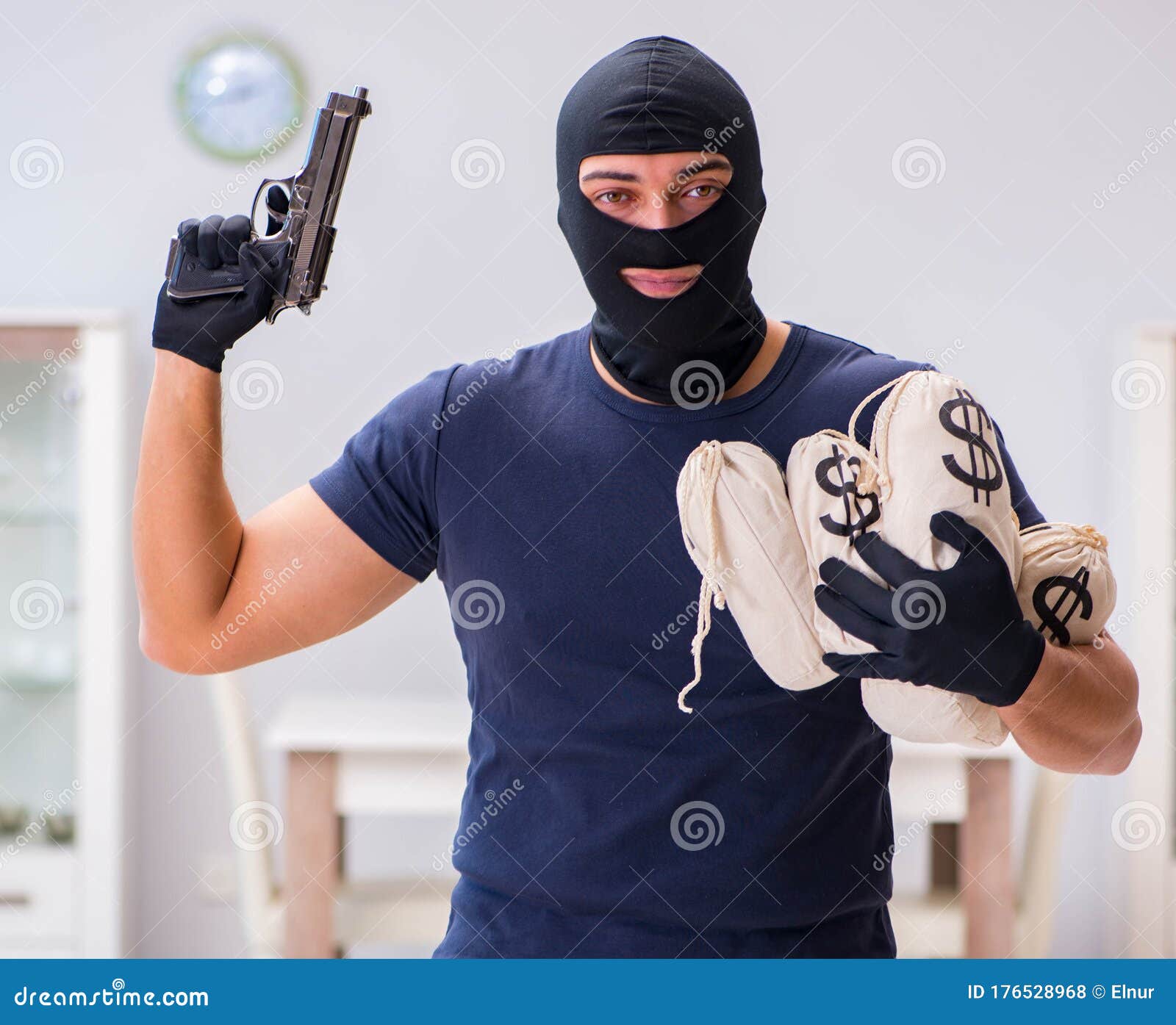 Robber Wearing Balaclava Stealing Valuable Things Stock Photo - Image ...