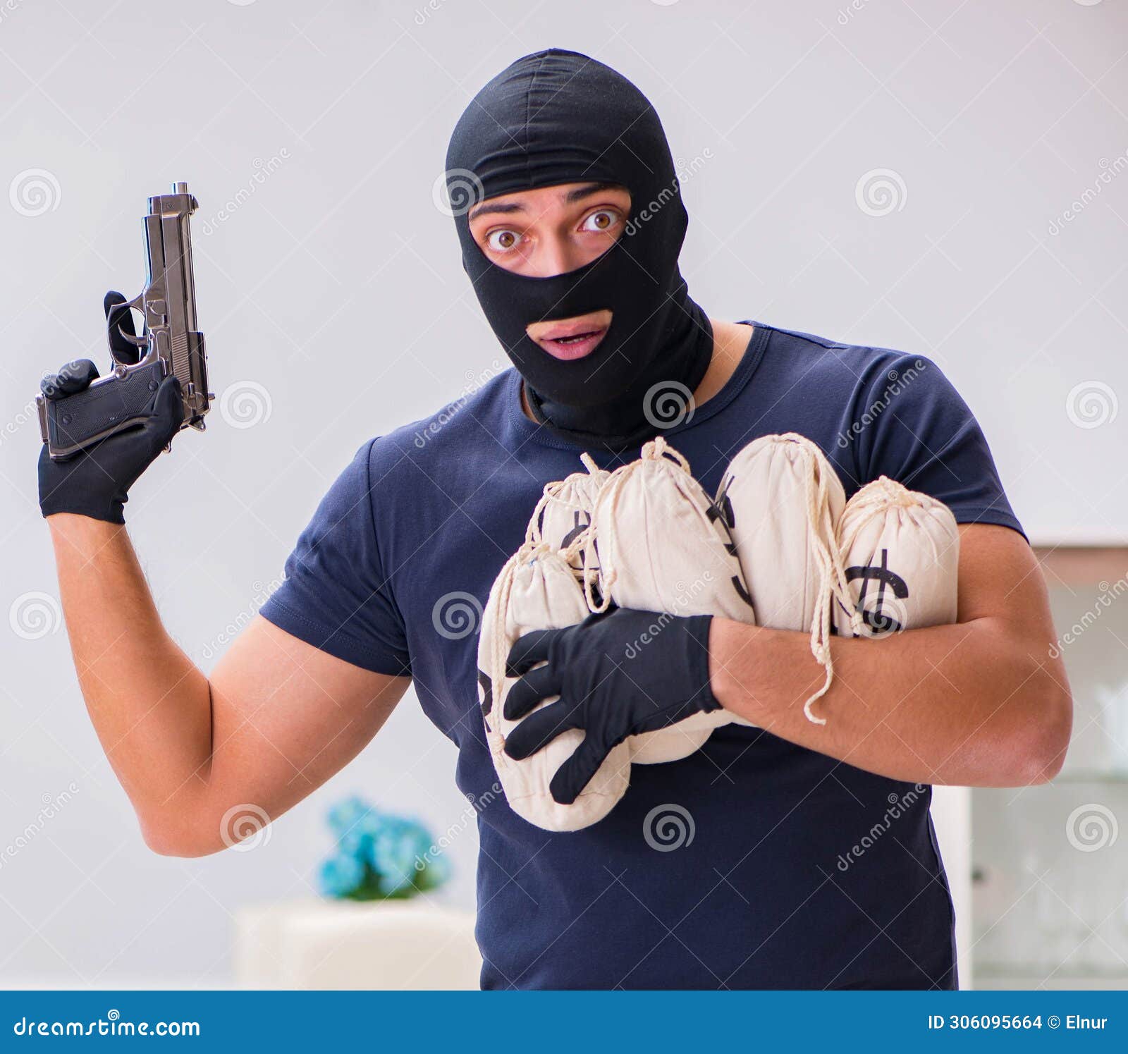 Robber Wearing Balaclava Stealing Valuable Things Stock Photo - Image ...