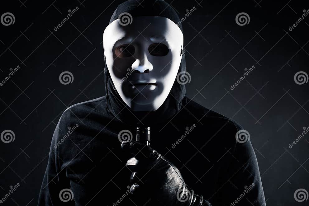 Robber in white mask stock photo. Image of caucasian - 129528818