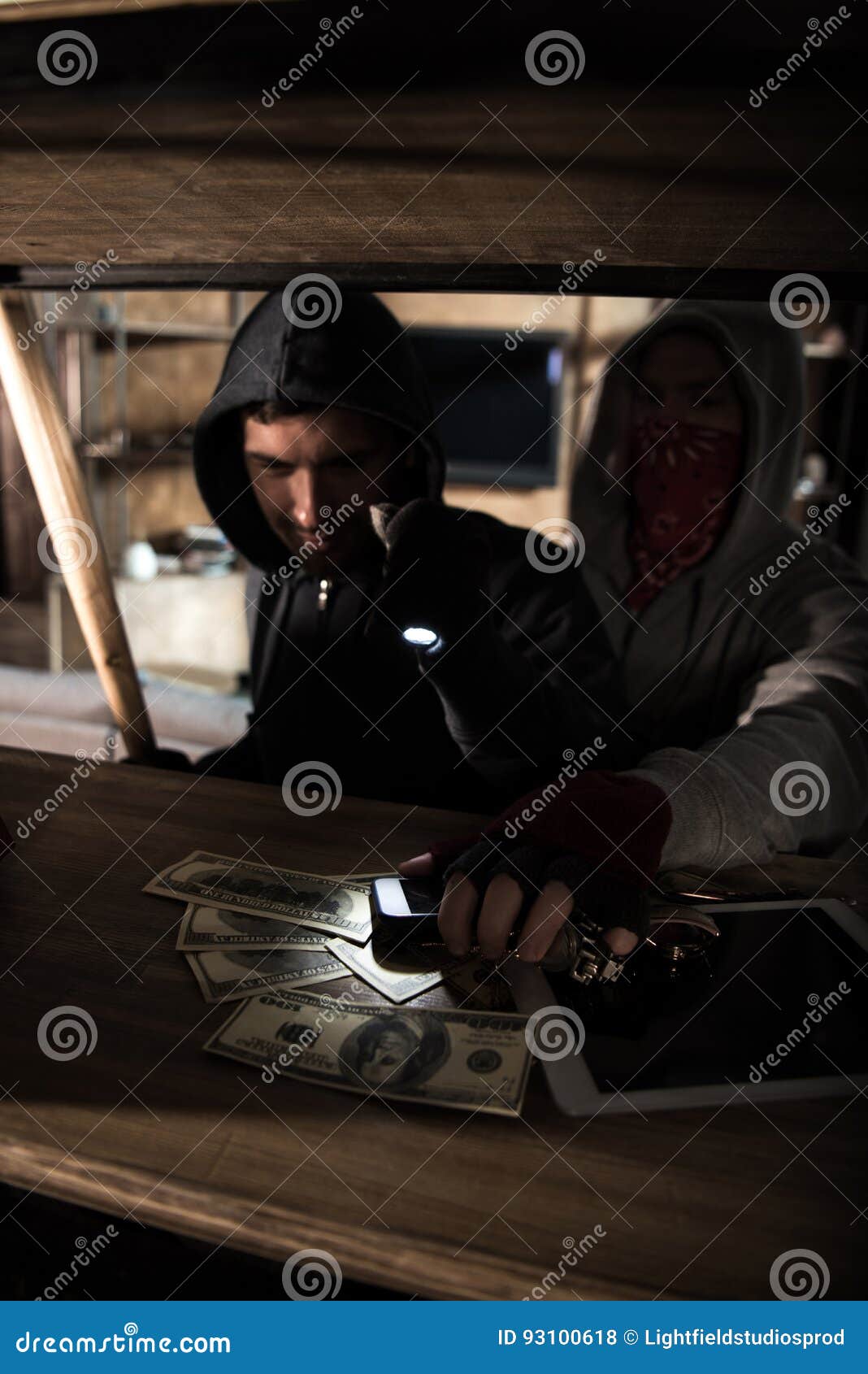 Robbers stealing money stock photo. Image of devices - 93100618