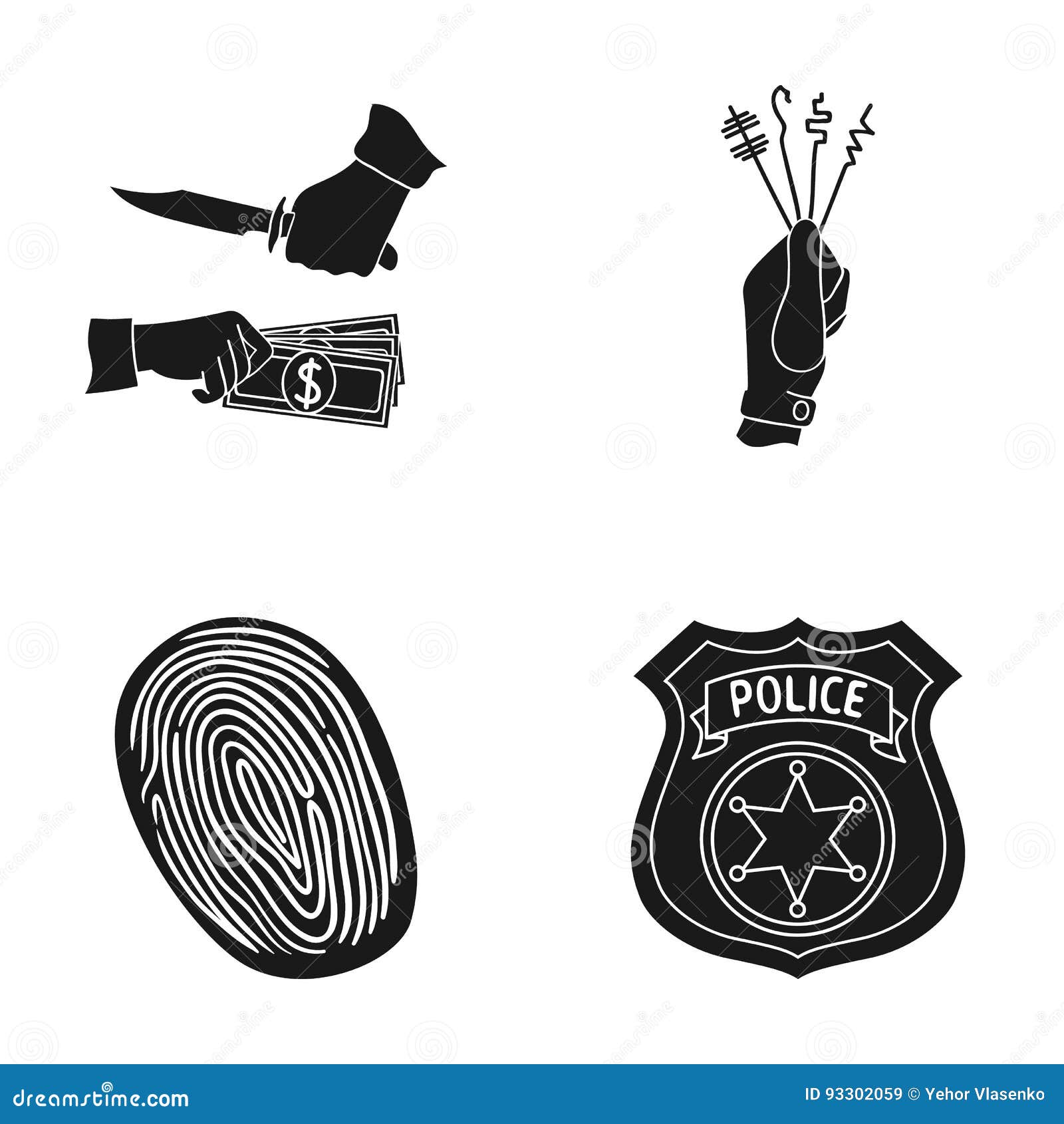 Robbery Attack Fingerprint Police Officer`s Badge Pickpockets Crime